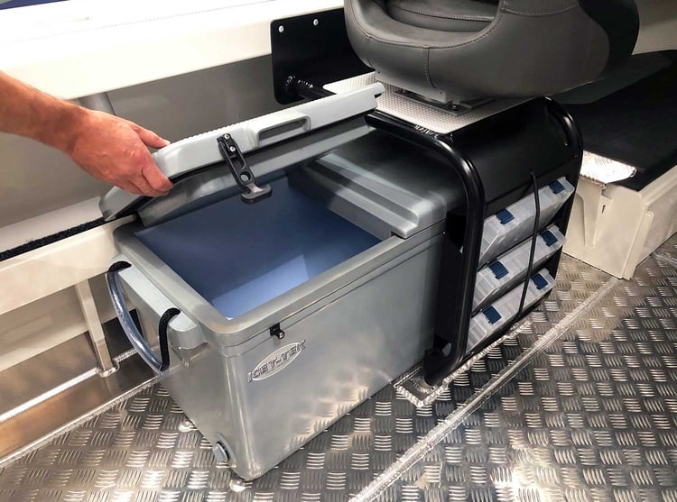 Fishing boat seats with removable icebox (esky) and tackle storage
